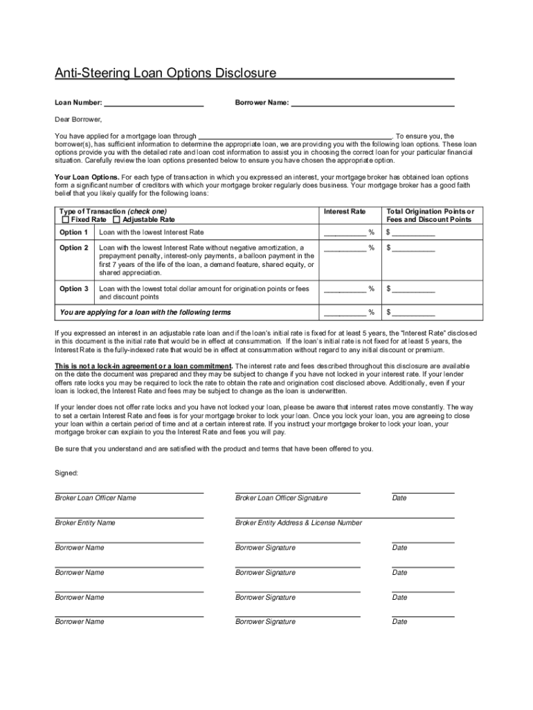 Fillable Online Fillable Online Anti-Steering Loan Options Disclosure ...