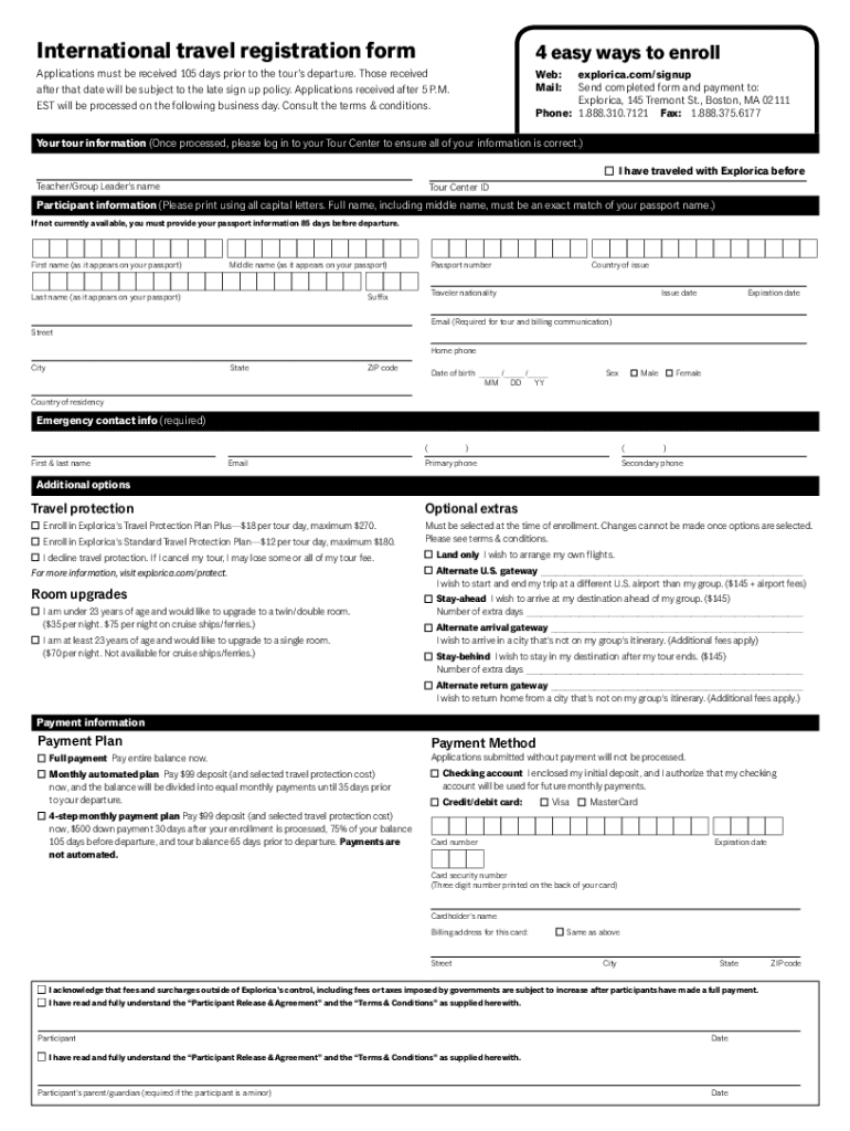 Fillable Online Travel Registration Form Template Fax Email Print ...