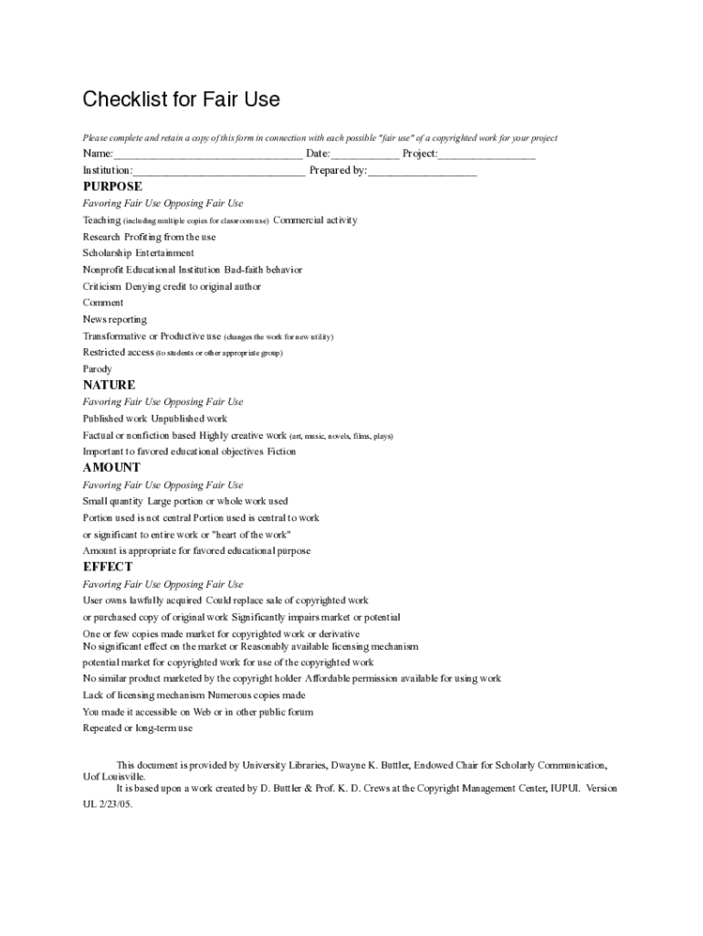 Fillable Online Fair Use Form Fax Email Print - pdfFiller