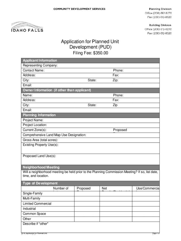 Fillable Online Application for Planned Unit Development (PUD) - Filing Fee Fax Email Print ...