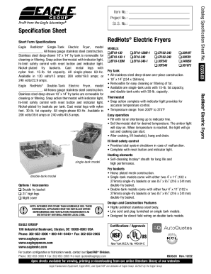 Fillable Online RedHots Chef's Line Fryers Specification Sheet Fax ...