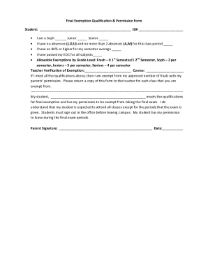 Fillable Online Final Exemption Qualification & Permission Form Student ...