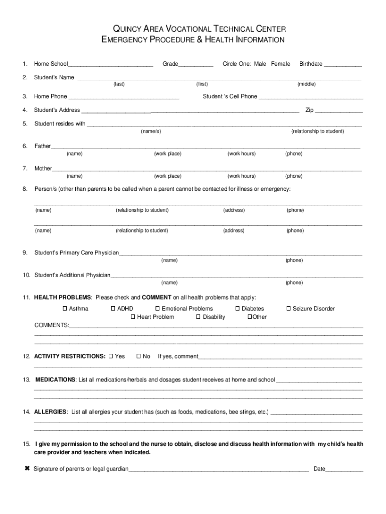 Fillable Online Emergency Procedure Sheet Fax Email Print - pdfFiller