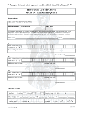 Fillable Online Holy Family Catholic Church MASS INTENTION REQUEST Fax Email Print - pdfFiller
