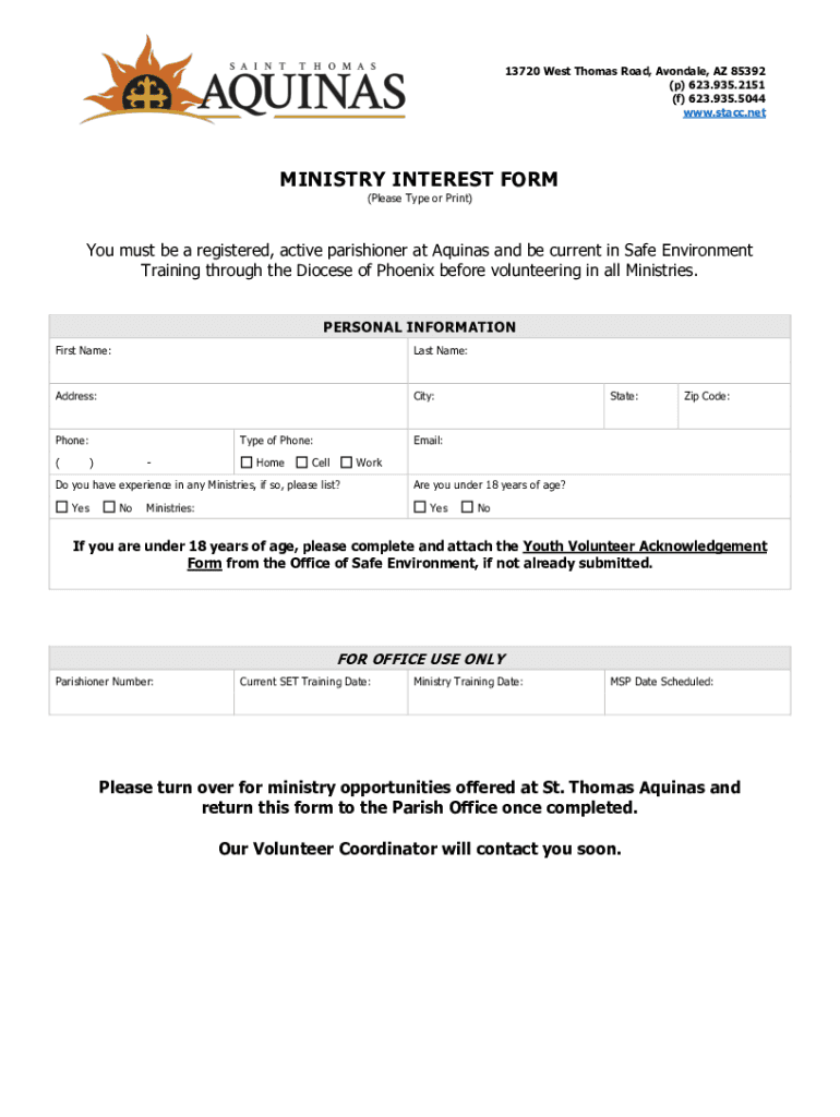 Fillable Online Aquinas Ministry Interest Form Fax Email Print - pdfFiller
