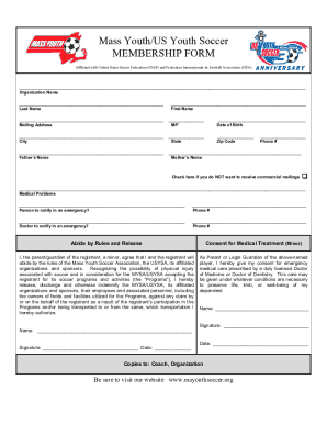 Fillable Online Mass Youth/US Youth Soccer MEMBERSHIP FORM Fax Email ...