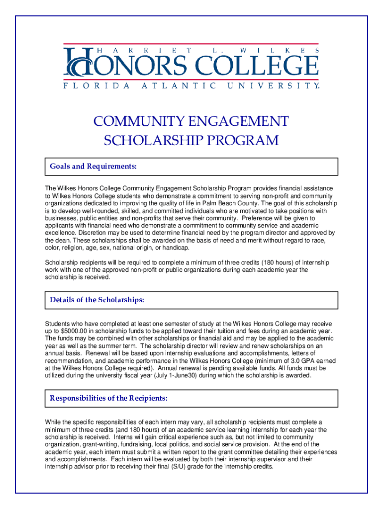 Fillable Online Wilkes Honors College - Community Engagement Fax Email ...