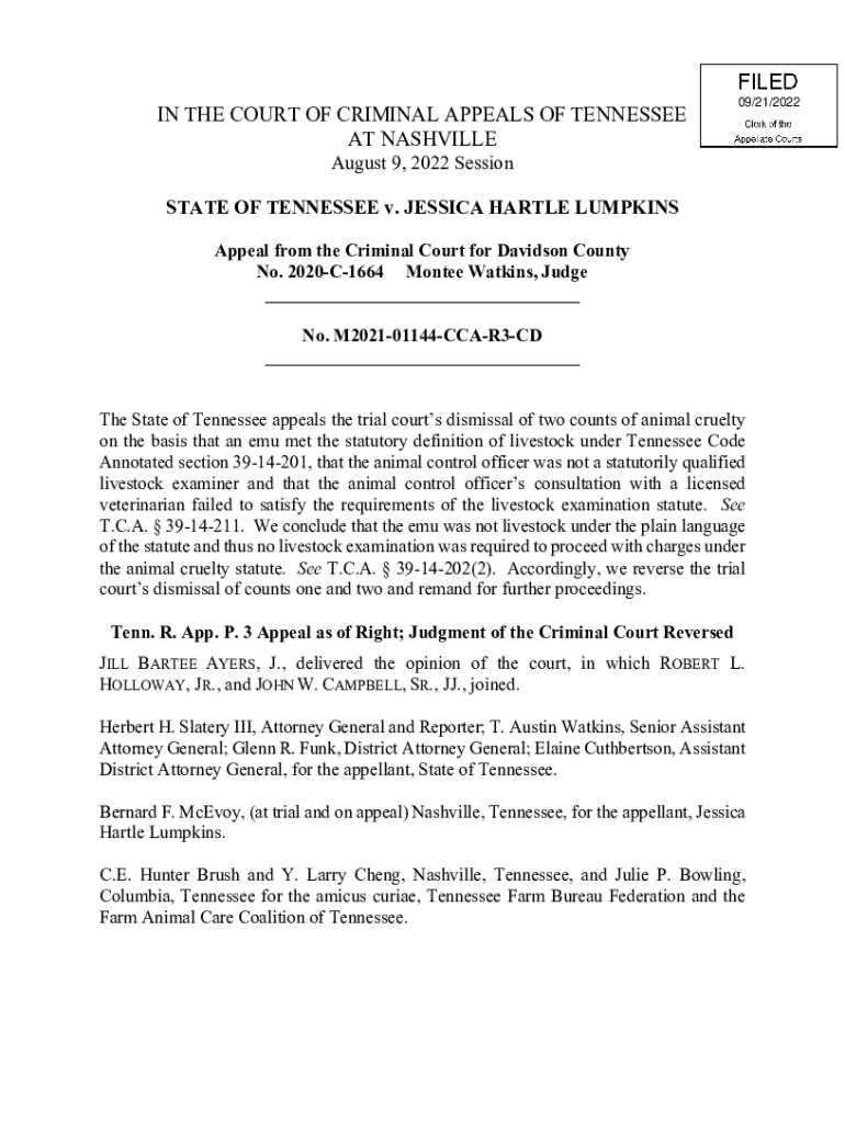 Fillable Online State of Tennessee v. Jessica Hartle Lumpkins Fax Email ...