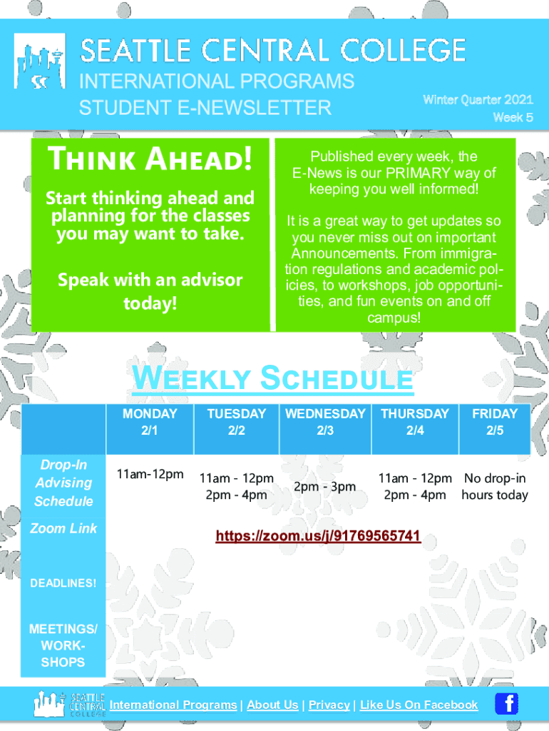Fillable Online intl seattlecentral Weekly Schedule Think Ahead! Fax ...