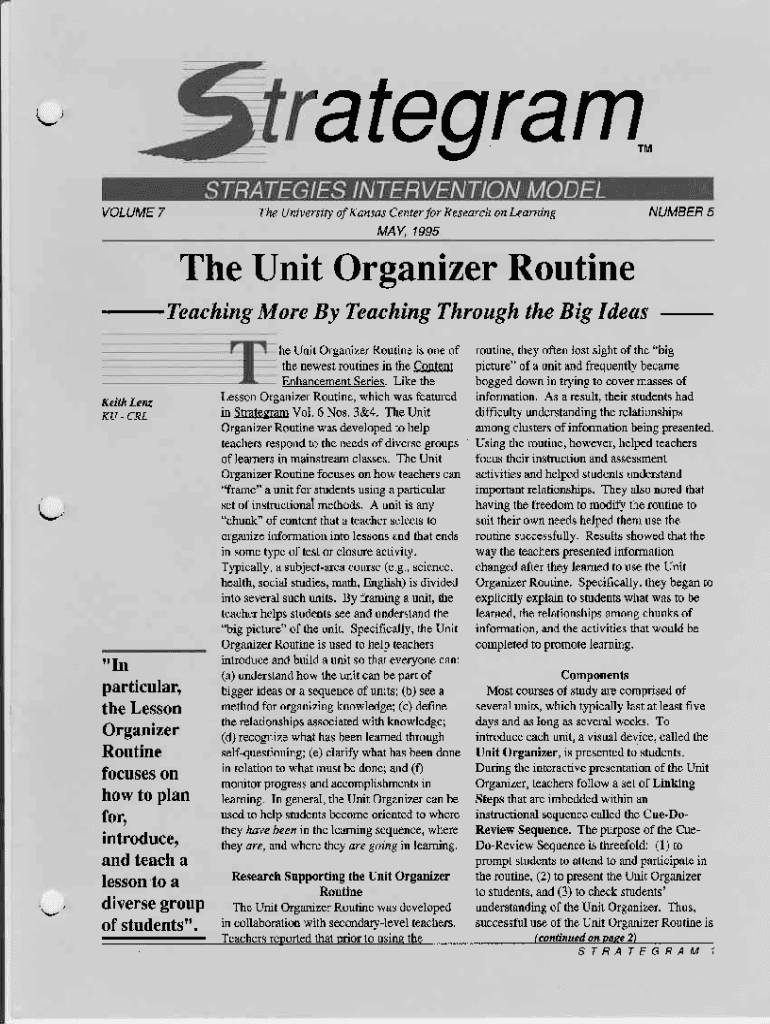 Fillable Online Unit Organizer RoutineStrategic Instruction Model (SIM) Fax Email Print - pdfFiller