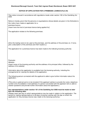 Fillable Online Notice of application for premises licence form B for ... Fax Email Print ...