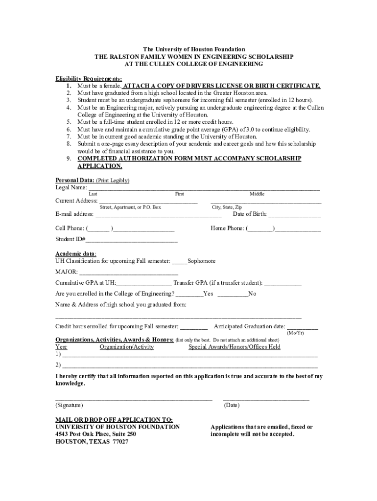 Fillable Online The University of Houston Foundation THE RALSTON FAMILY ... Fax Email Print ...