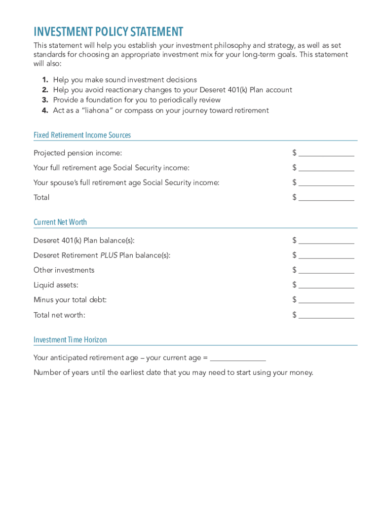 Fillable Online Elements of a clearly defined investment policy ...