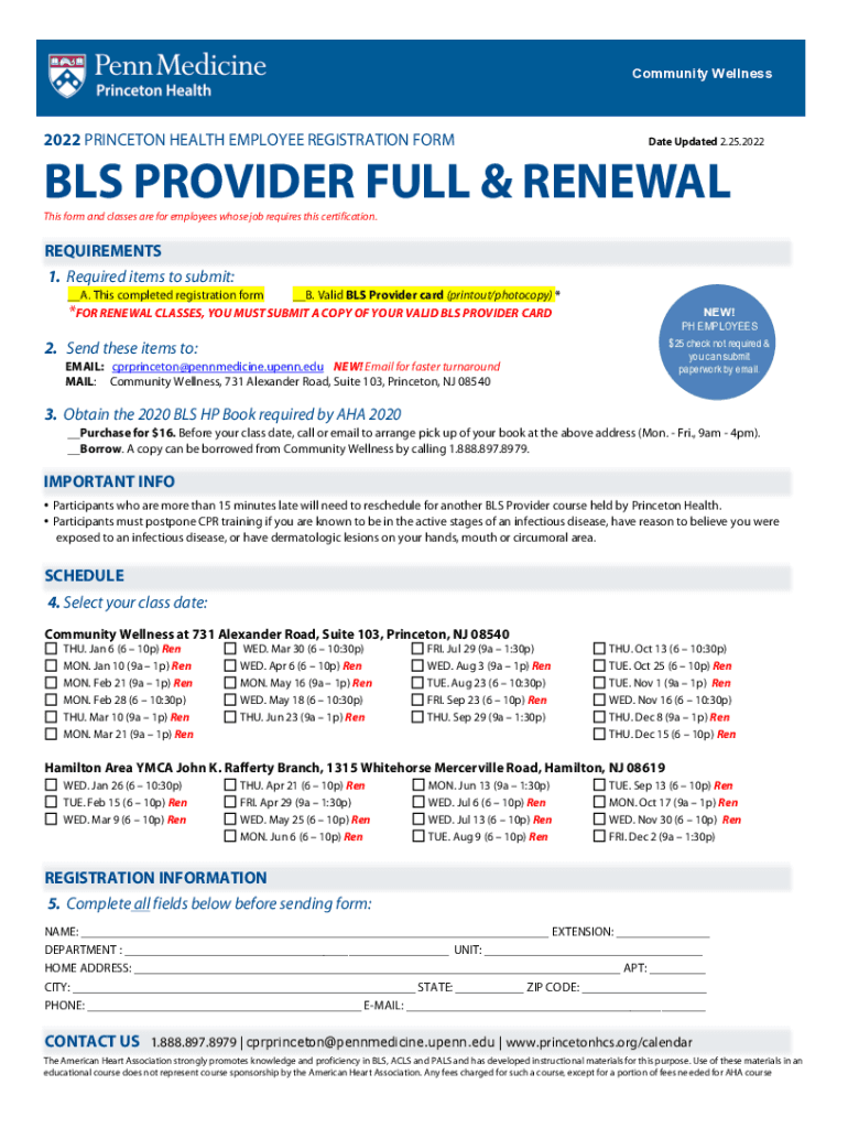 Fillable Online BLS PROVIDER FULL AND RECERT registration form 2022PENN ...