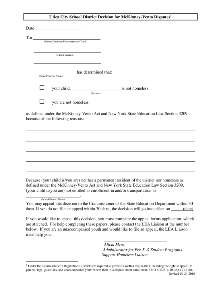 Fillable Online McKinney Vento Dispute Resolution Form Fax Email Print - pdfFiller