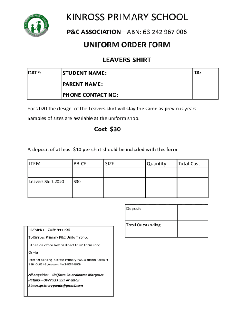 Fillable Online uniform order form Fax Email Print - pdfFiller