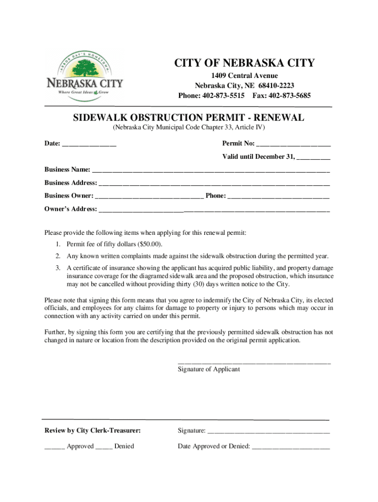 Fillable Online Sidewalk Obstruction PermitApplication Fax Email Print ...