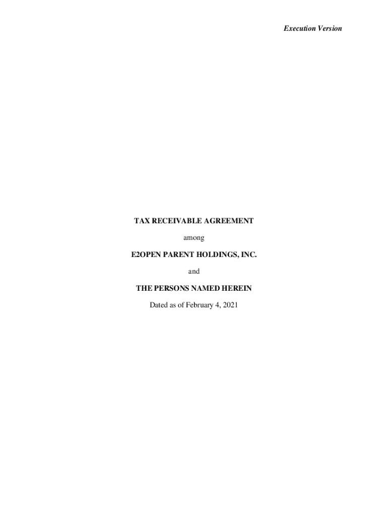 Fillable Online Execution Version TAX RECEIVABLE AGREEMENT among ...
