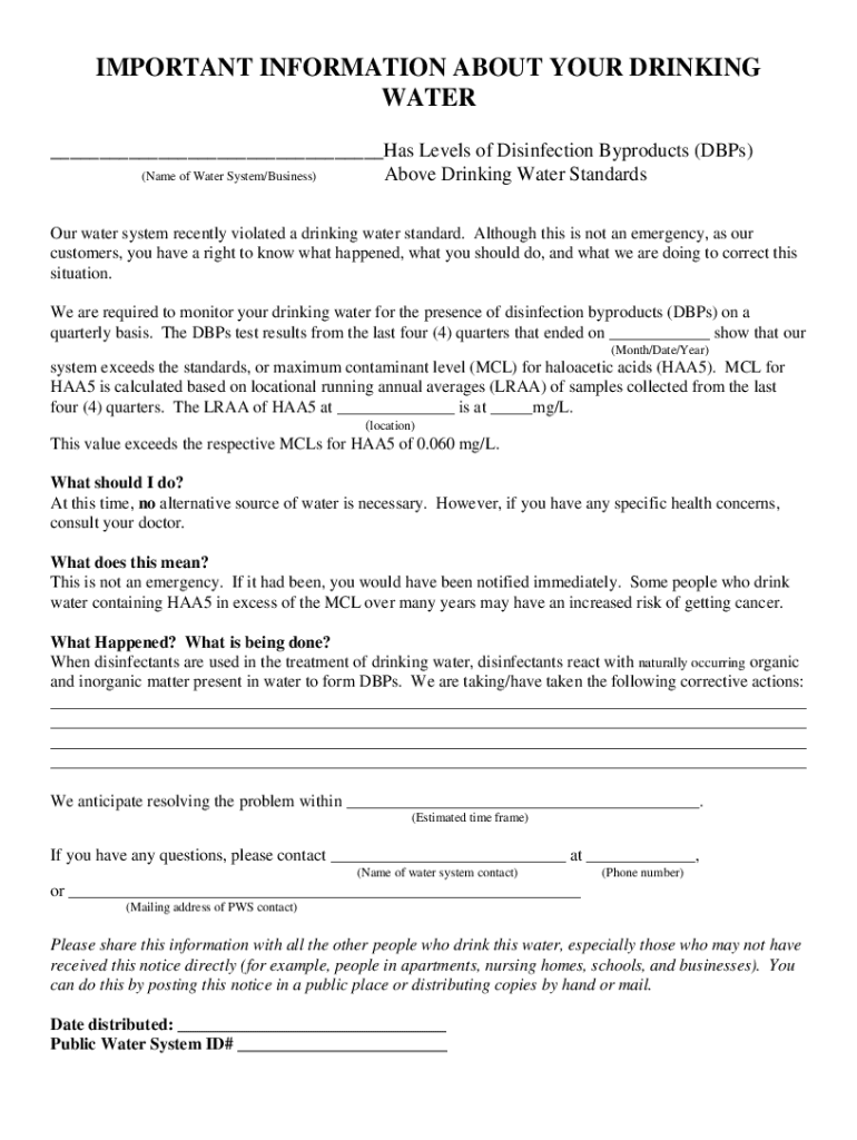 Fillable Online Public Notification Template - Haloacetic Acids ...