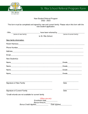 Fillable Online St. Rita School Referral Program Form Fax Email Print ...