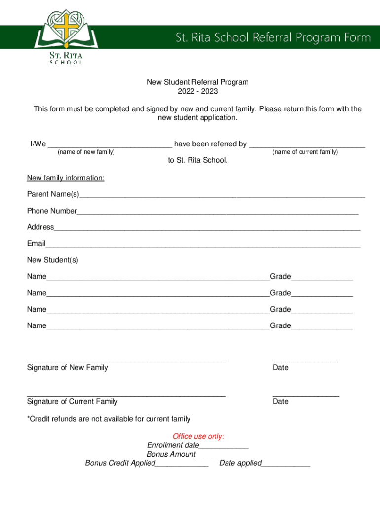 Fillable Online St. Rita School Referral Program Form Fax Email Print ...