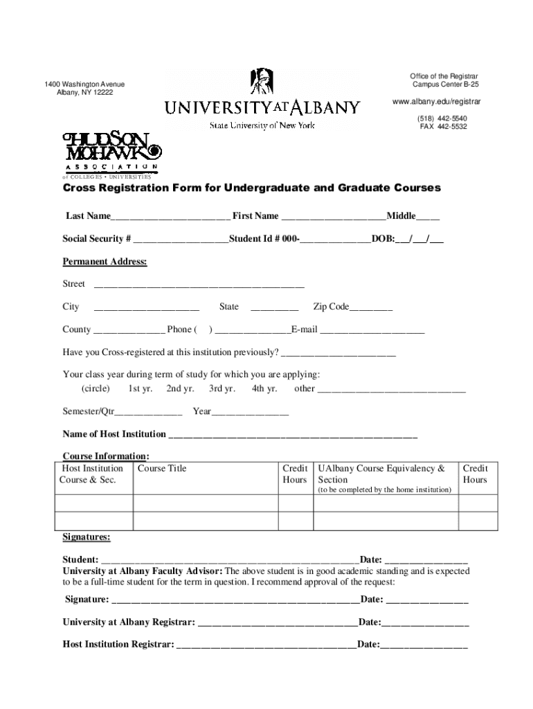 Fillable Online Cross Registration Form for Undergraduate and Graduate ...