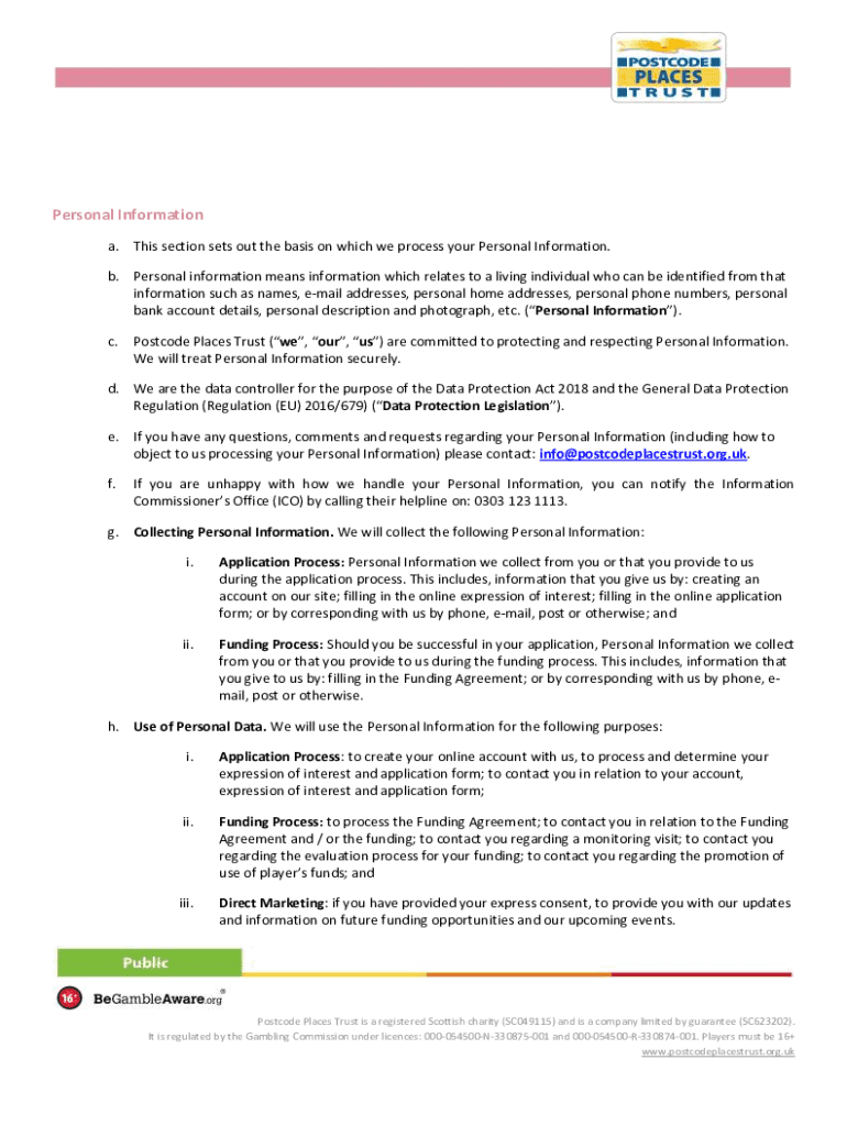 Fillable Online This section sets out the basis on which we process your Personal Information ...