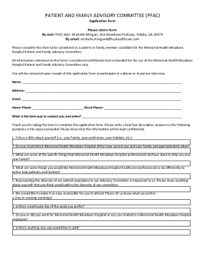 Fillable Online Patient And Family Advisory Committee (PFAC ...