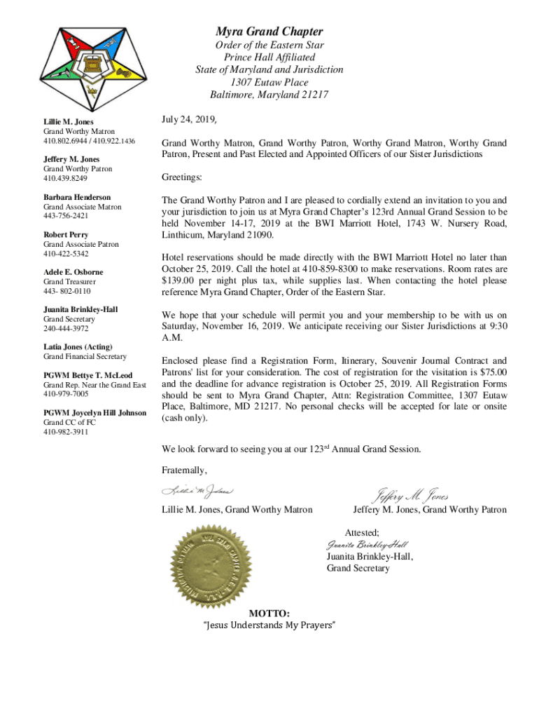 Myra Grand Chapter - Fill Online, Printable, Fillable, Blank | pdfFiller