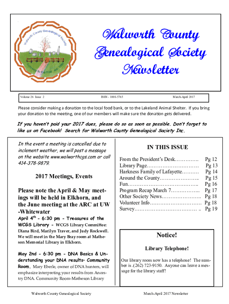 Fillable Online Walworth County Genealogical Society - Town of Linn Fax ...
