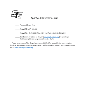 Fillable Online Approved Driver Checklist Fax Email Print - pdfFiller
