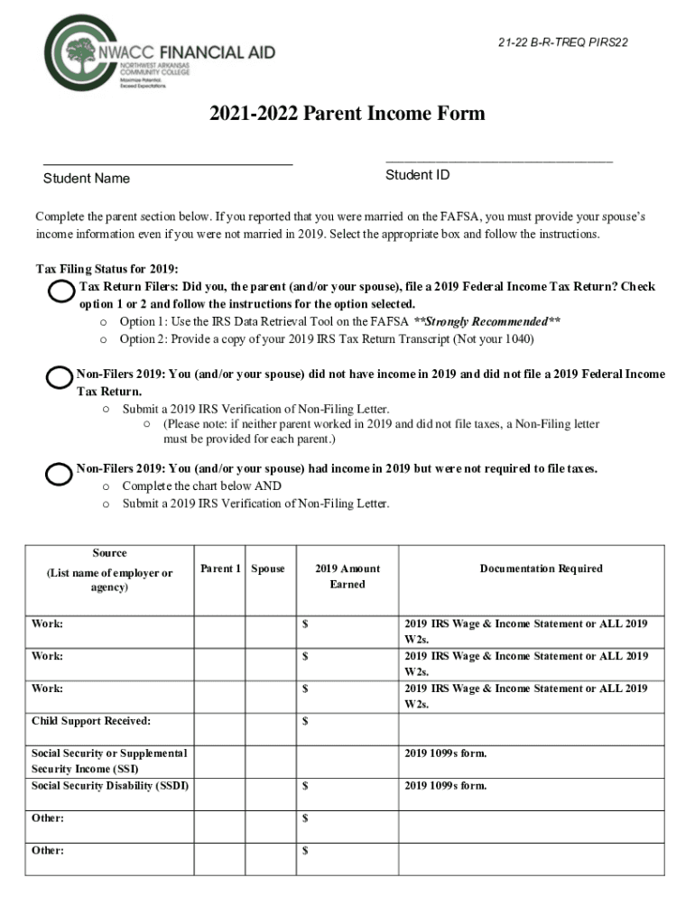 Fillable Online 2021-2022 Parent Income Form Fax Email Print - pdfFiller