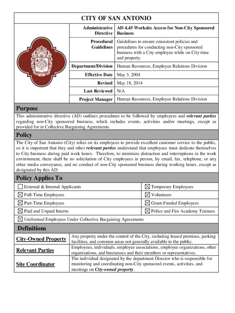 Fillable Online Administrative Directive AD 4.2 Workplace Attendance ...