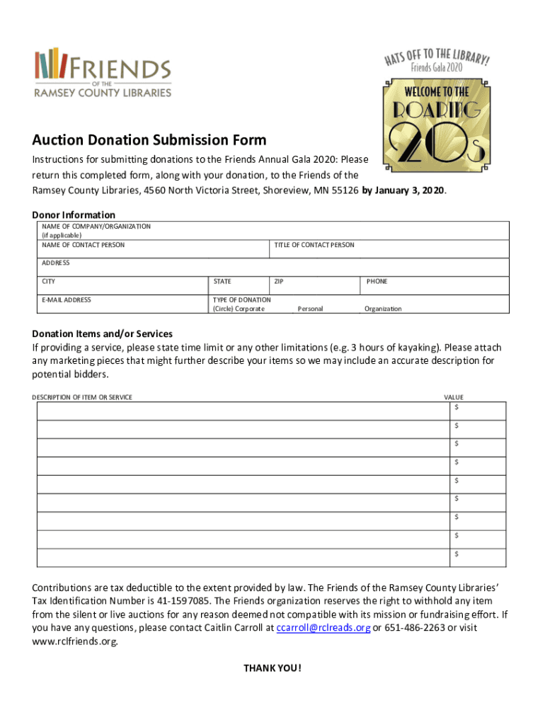 Fillable Online Auction Donation Submission Form Fax Email Print ...