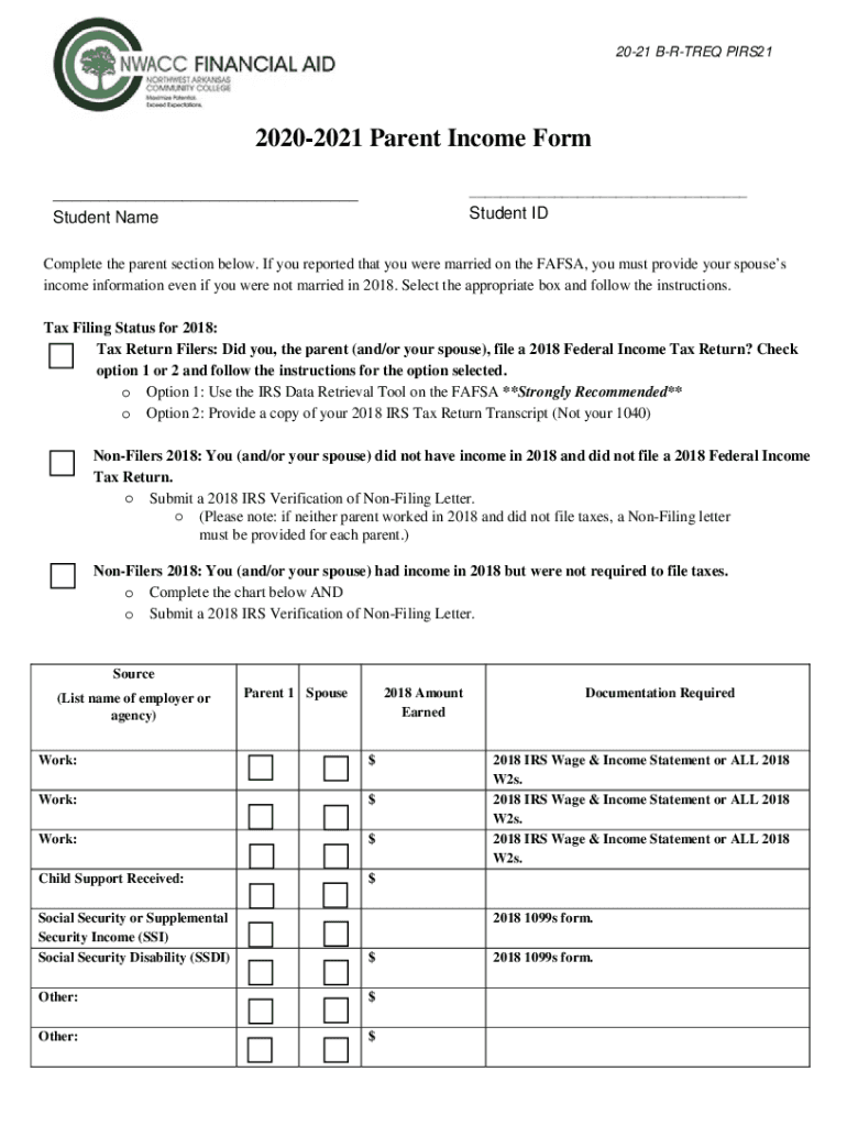 Fillable Online 2020-2021 Parent Income Form Fax Email Print - pdfFiller