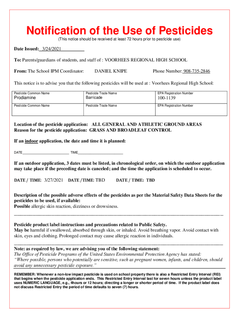 Fillable Online Notice to Workers About Pesticide Applications and ...