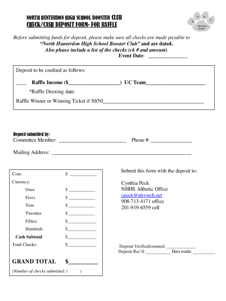 Fillable Online CHECK/CASH DEPOSIT FORM- FOR RAFFLE Fax Email Print ...