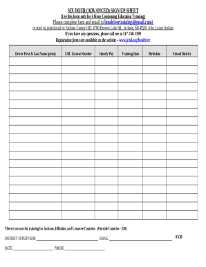 SIX HOUR (ADVANCED) SIGN UP SHEET Doc Template | pdfFiller