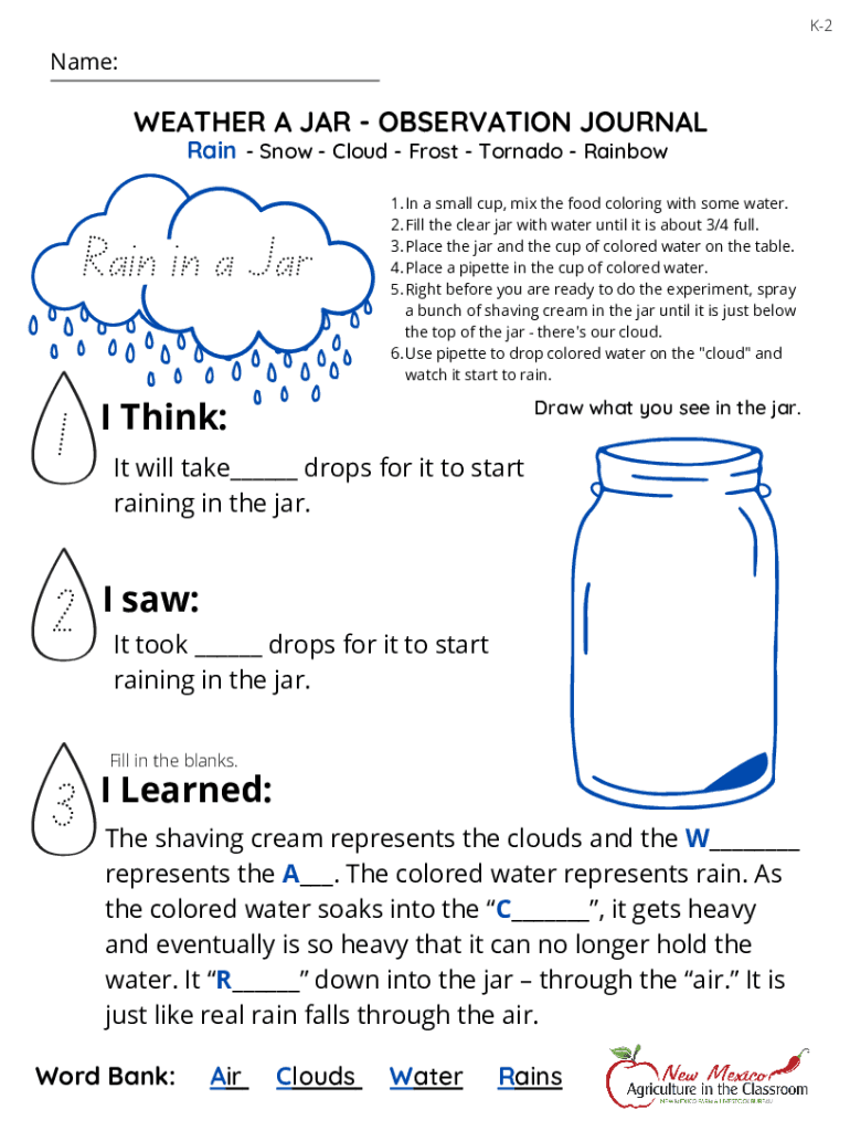 Fillable Online Rain Cloud in a Jar Science Experiment with Printable ...