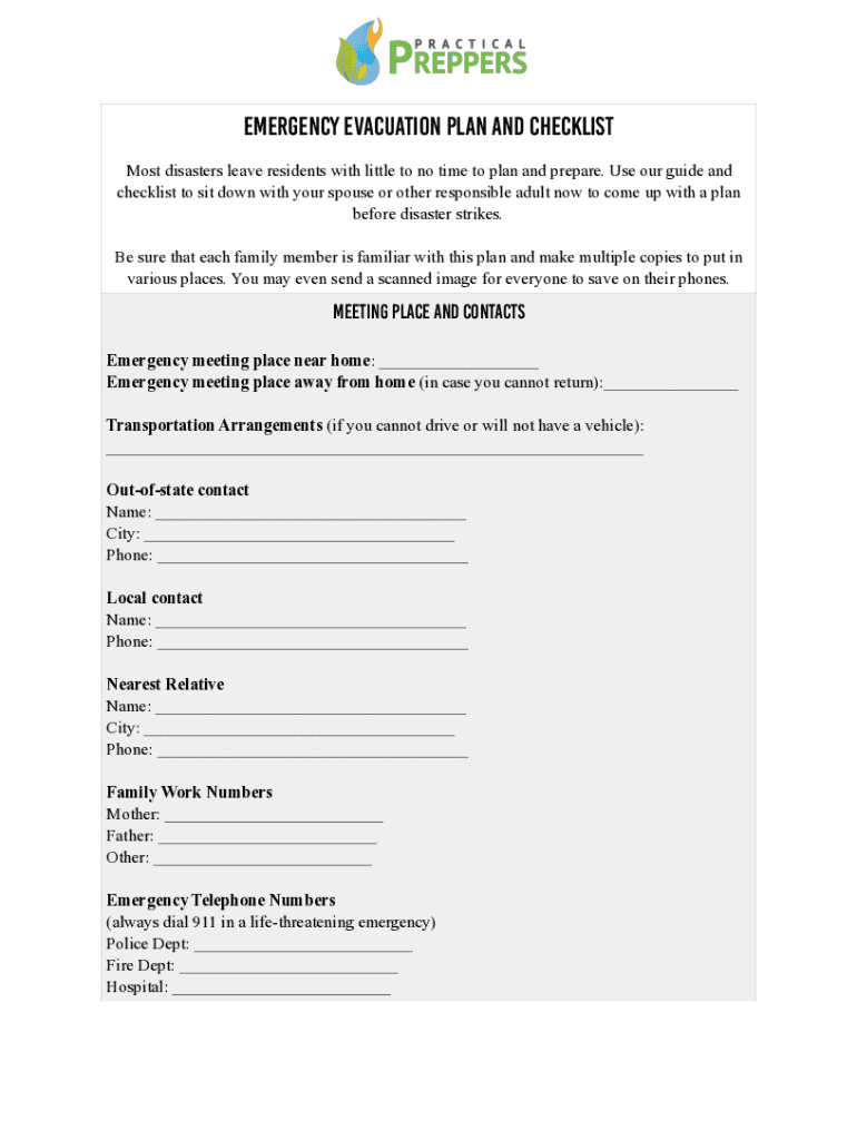 Fillable Online Home Evacuation Checklist: How to Prepare for an ...