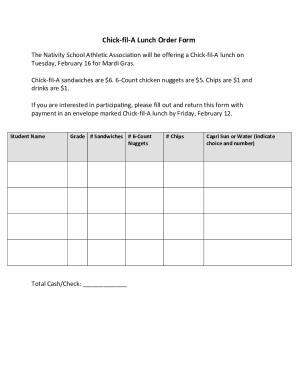 Fillable Online Chick-fil-A Lunch Order Form Fax Email Print - pdfFiller