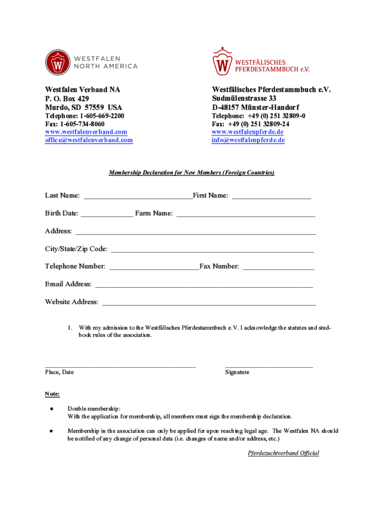 Fillable Online Westfalen NA Membership.docx Fax Email Print - pdfFiller
