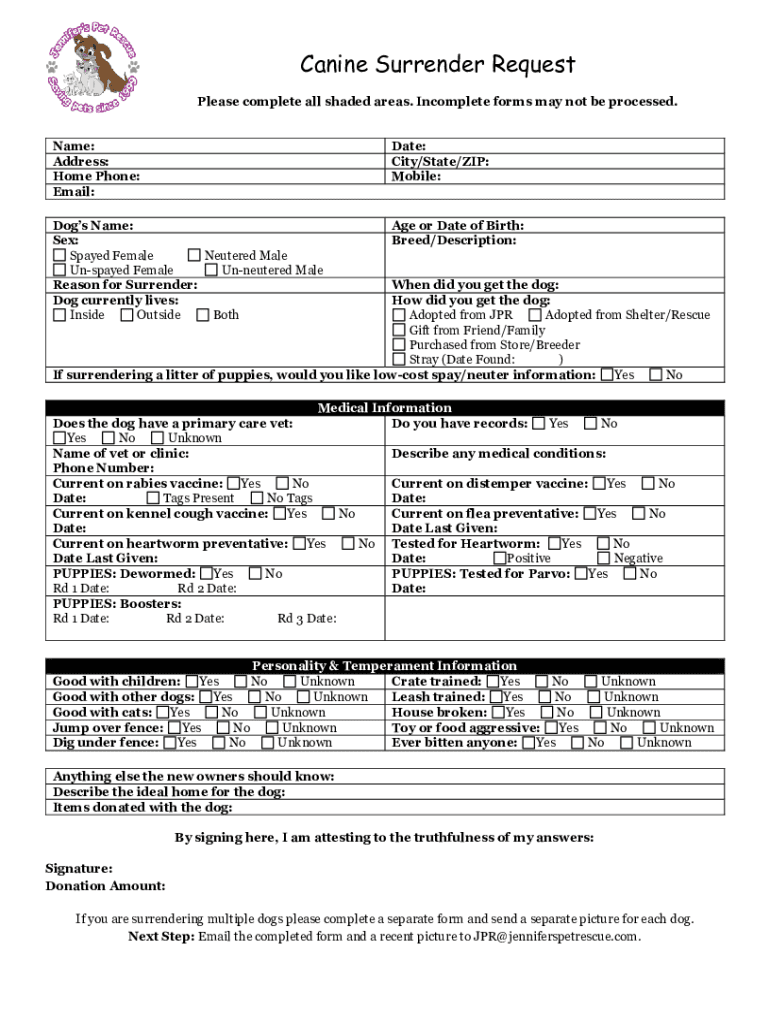 Fillable Online Dog Adoption Application Form for Ohio ... Fax Email ...