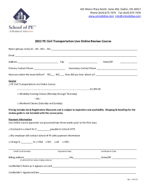 Fillable Online Register for PE Exam Classes ? Pass the PE ... Fax ...
