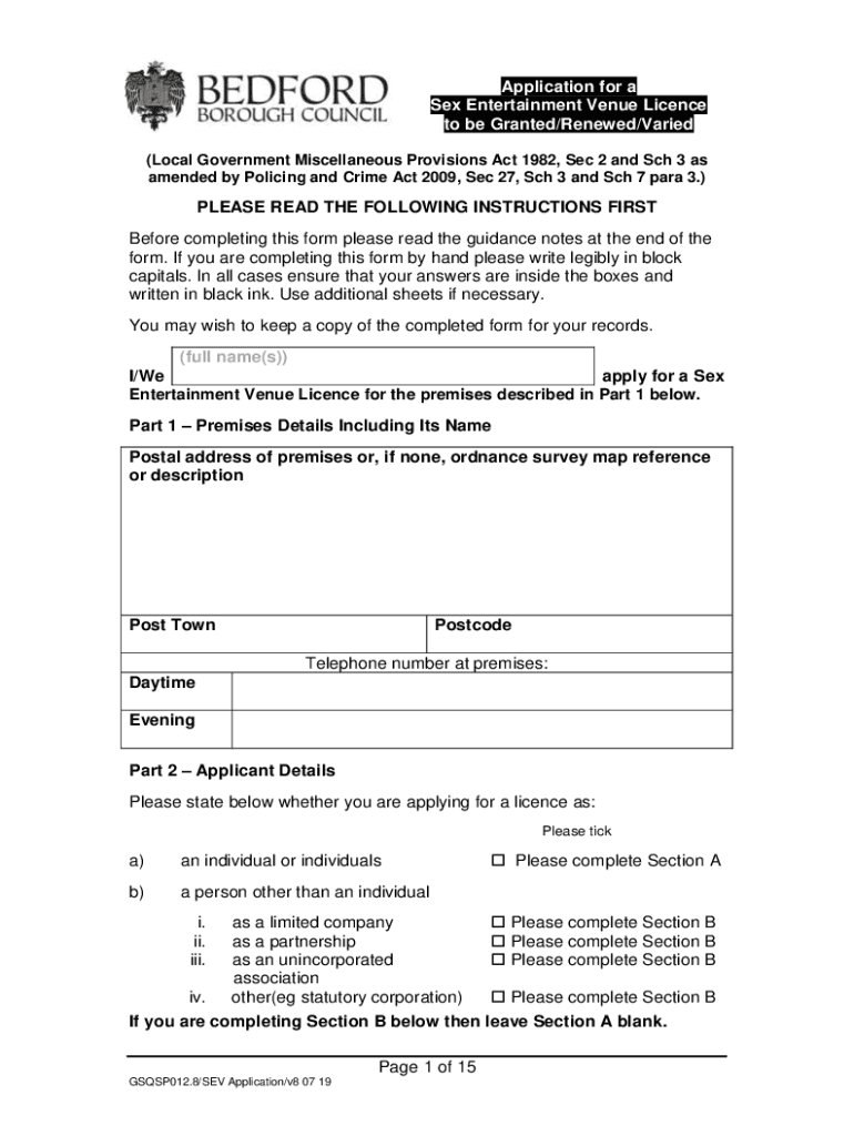 Fillable Online Application for a Sex Entertainment Venue Licence to be Fax Email Print - pdfFiller