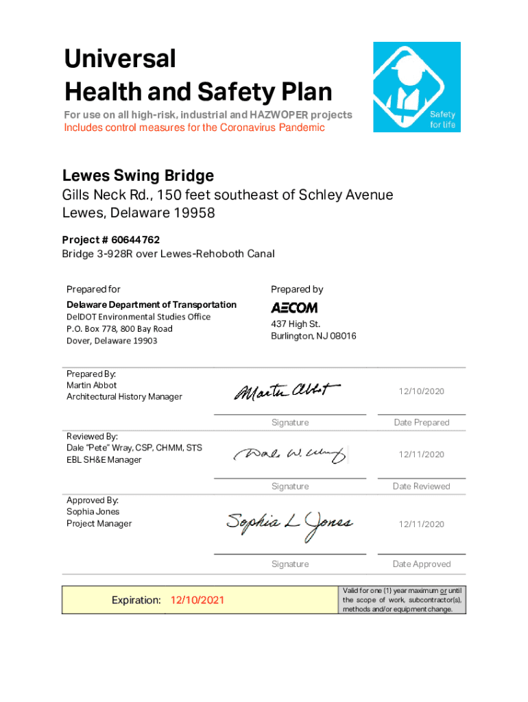 Fillable Online Universal Health and Safety Plan - DCSA Fax Email Print ...