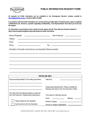 Fillable Online Public Information Request Form PDF - Palestine, TX Fax ...