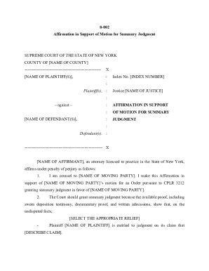 Fillable Online 8-002 Affirmation in Support of Motion for Summary ...