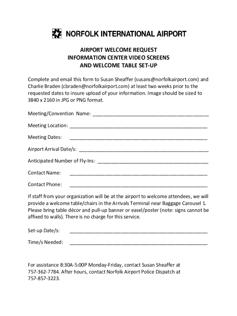 Fillable Online AIRPORT WELCOME REQUEST INFORMATION CENTER ... Fax ...