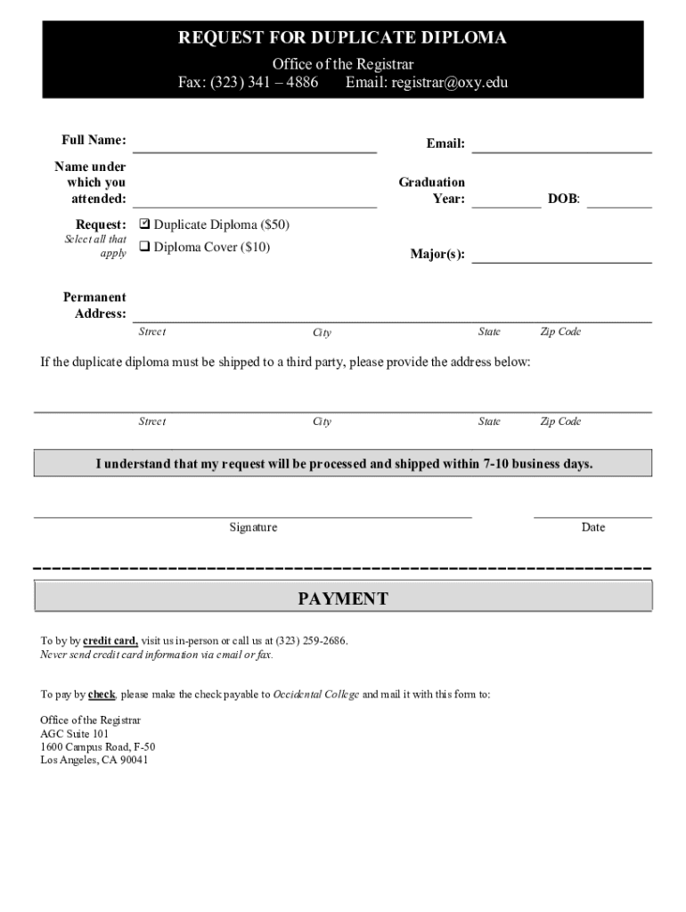 Fillable Online Request for duplicate diploma Fax Email Print - pdfFiller